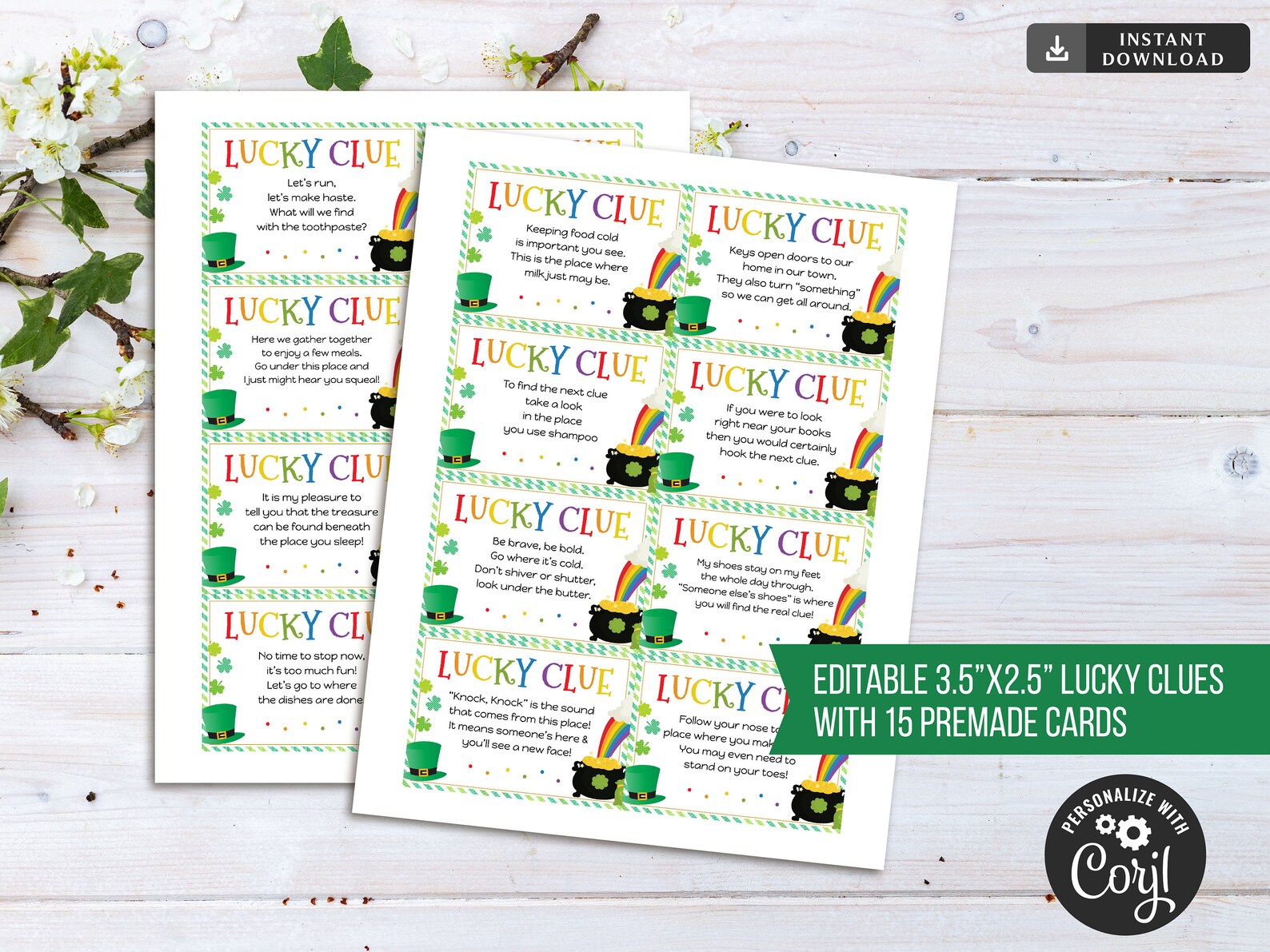 EDITABLE St. Patrick's Day Scavenger Hunt Game, Printable Clue Cards ...