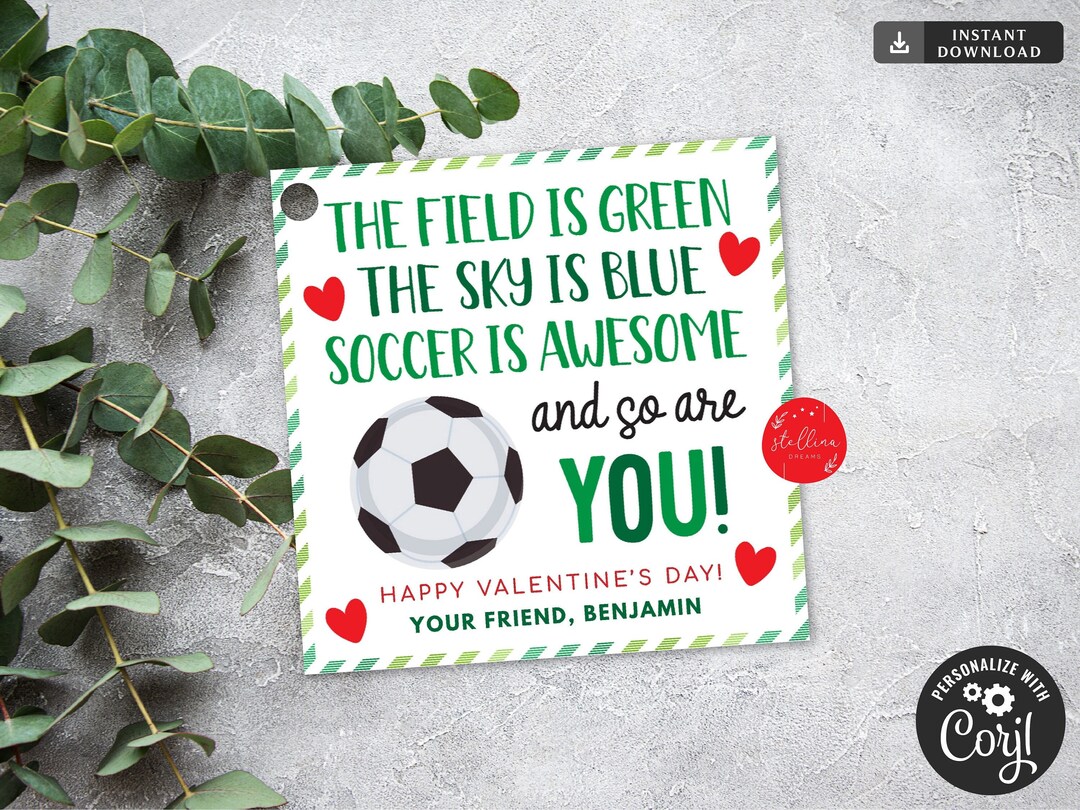 EDITABLE Soccer Valentines Gift Tags, Printable Soccer Cards, Boy ...