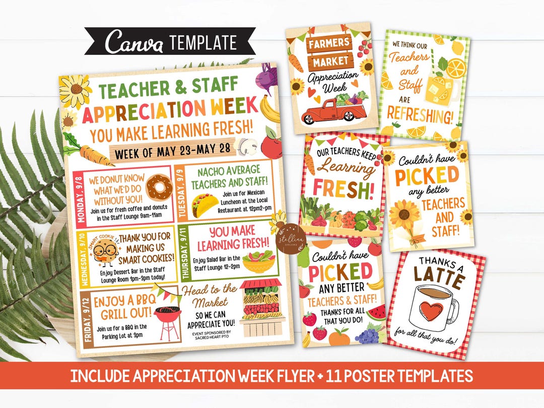 Editable Bundle Farmers Market Theme Teacher and Staff Appreciation ...
