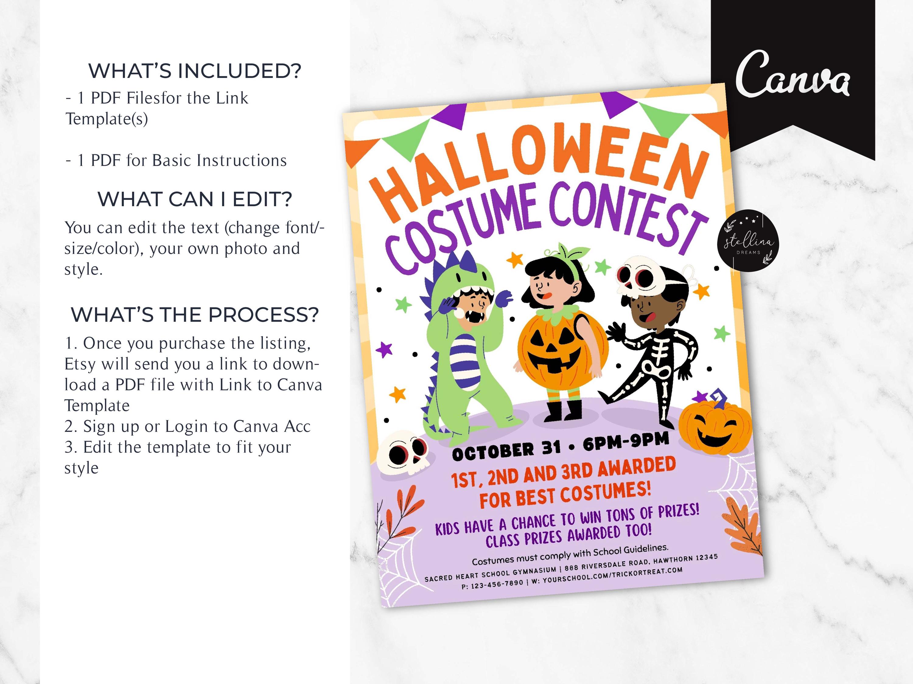Editable Halloween Costume Contest Flyer: Canva Template, Trick or ...