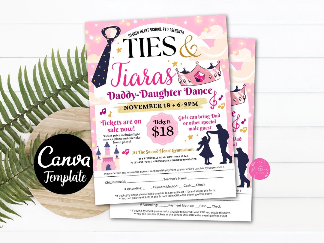 Editable Daddy Daughter Dance School Dance Flyer Party Invitation Ties ...