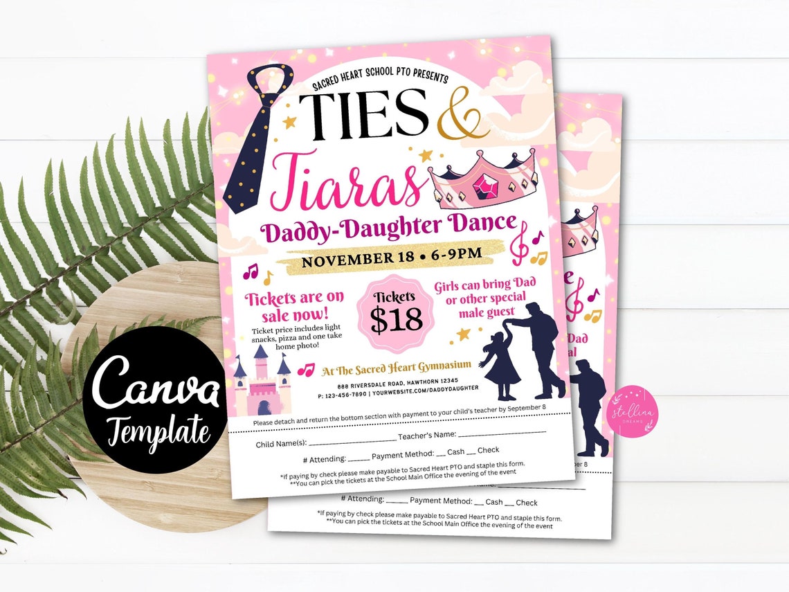 Daddy Daughter Dance Flyer, Ties & Tiaras Theme, Editable CANVA ...