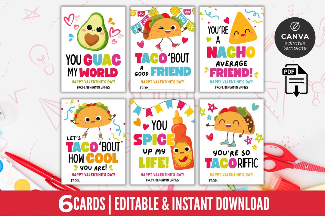 Taco Valentine Cards for Kids | Nacho Average Classroom Valentines ...