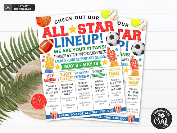 Sports All Star Vip Teacher Appreciation Week Itinerary Poster - Etsy