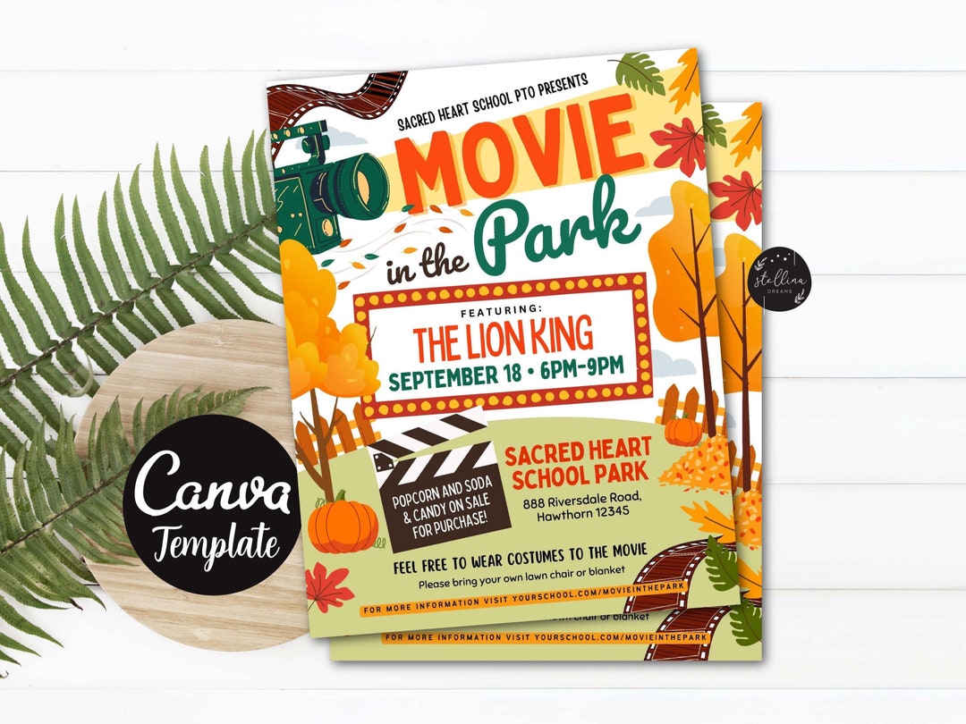 Editable Fall Movie Night Flyer, Printable PTA PTO Flyer, School Church ...