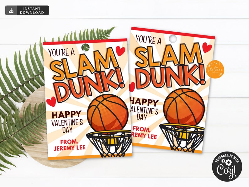 Basketball Valentines, You're a Slam Dunk Gift Tags, Boy Sports ...