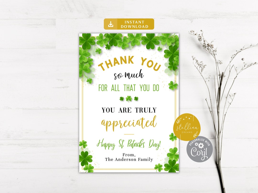 St Patrick's Day Gift Tag, Thank You for All You Do, Staff Appreciation ...