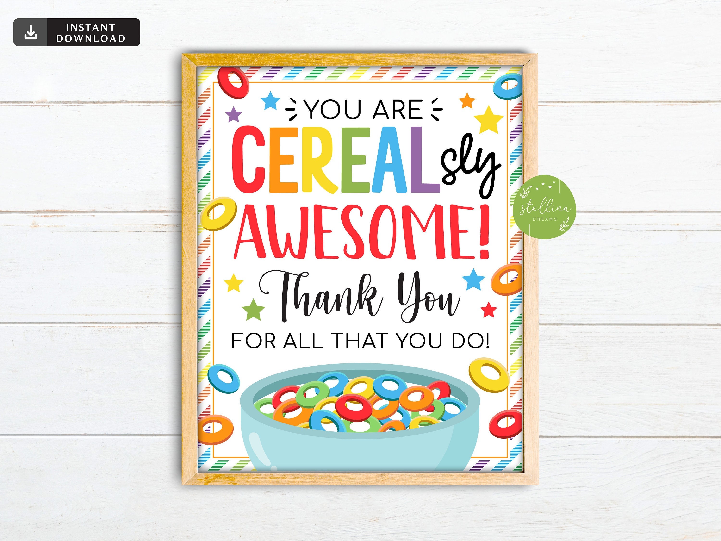 PRINTABLE Cereal Sign, Appreciation Week Decor, Teacher Staff Employee ...