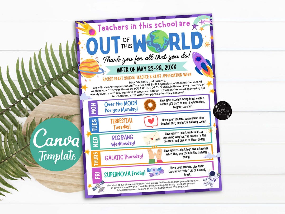 Editable Space Theme Teacher Appreciation Staff Invitation Newsletter ...