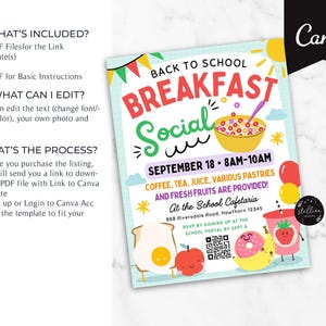 Editable Back to School Breakfast Social Flyer PTO PTA Fundraiser ...