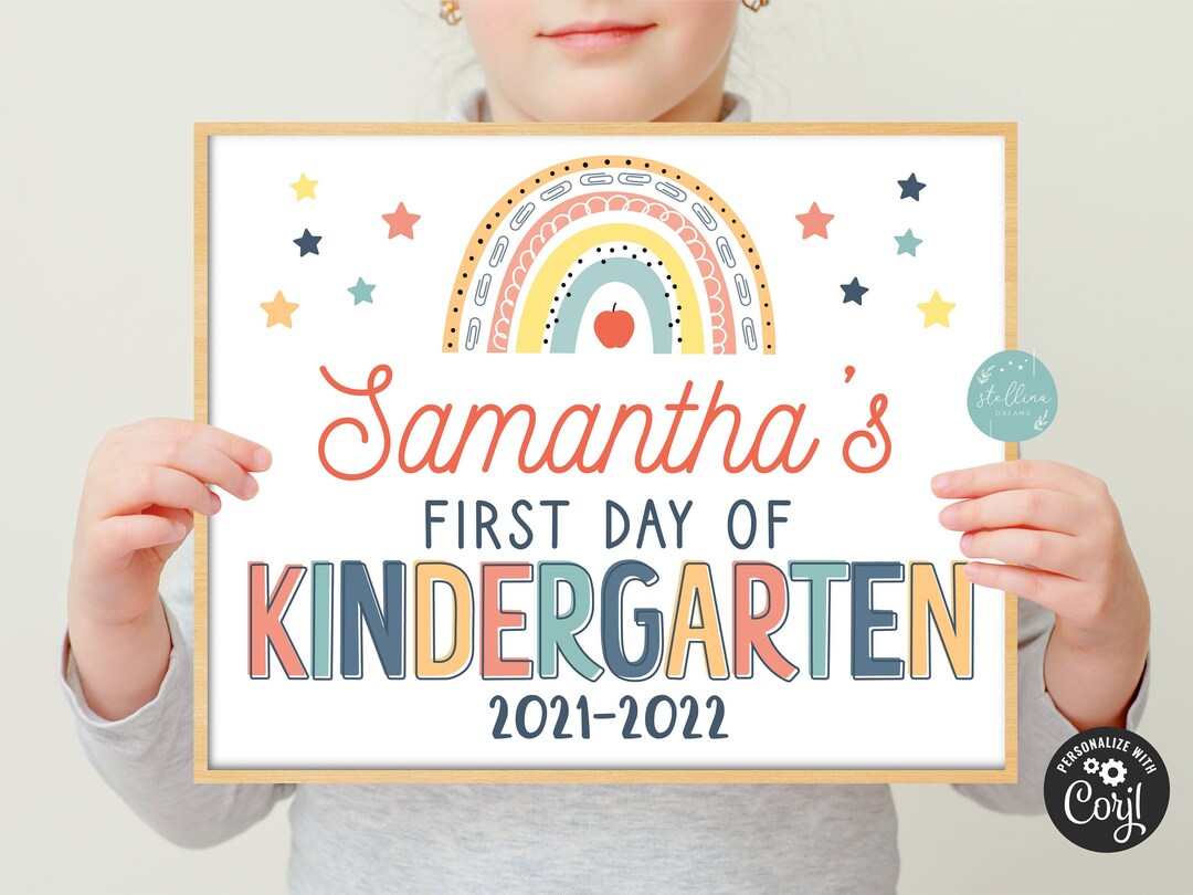 Rainbow First Day of Kindergarten Sign: Boho Photo Prop (editable ...