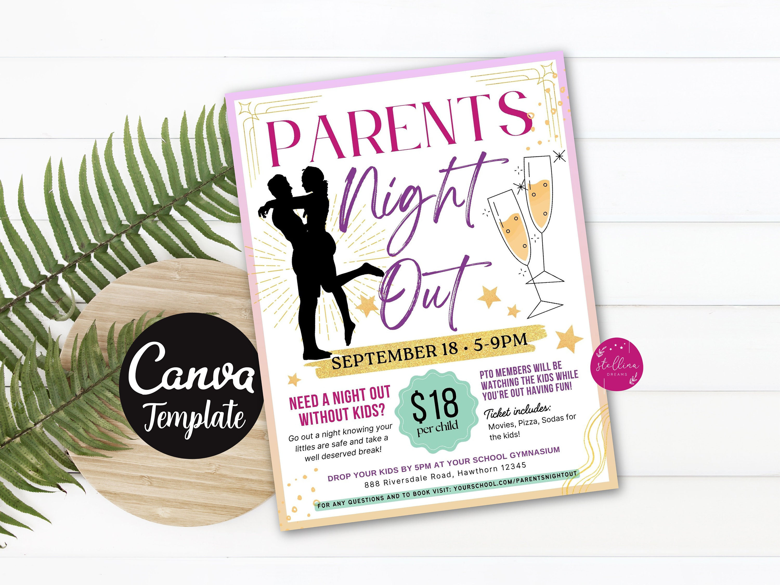Editable Parents Night Out Flyer: School Family Event Template (CANVA ...
