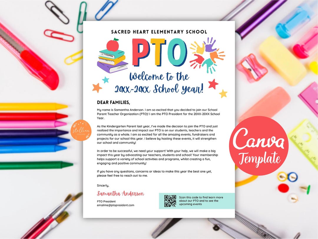 Editable PTA PTO Welcome Letter to Parents, President Introduction ...