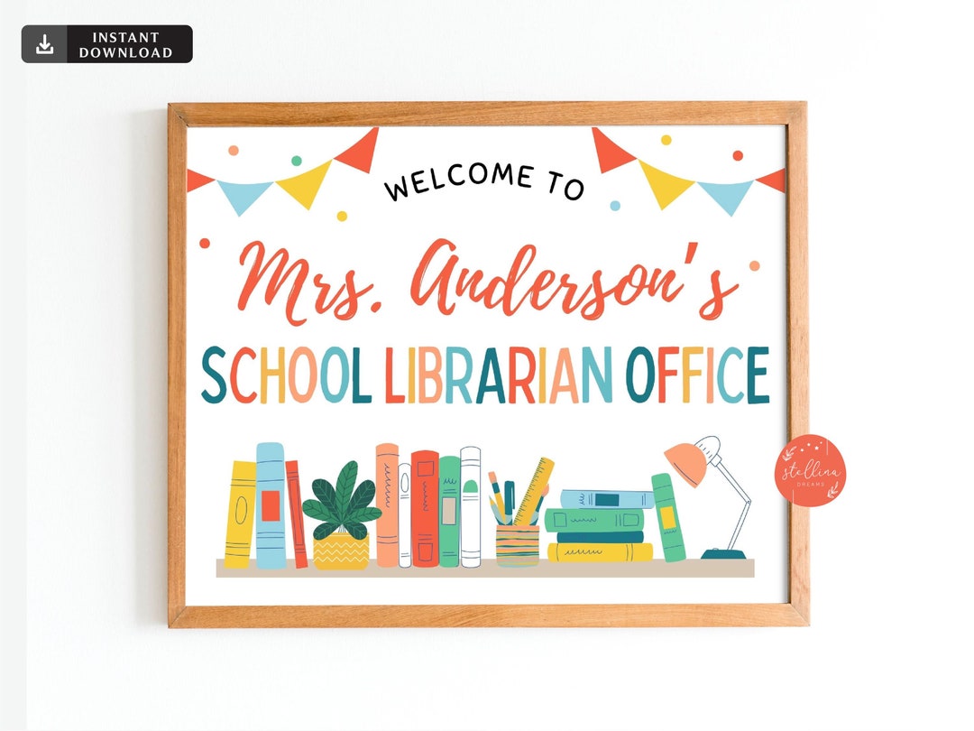 Editable School Librarian Door Sign School, Teacher Door Hanger ...