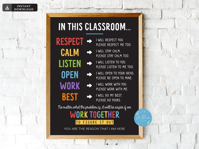 Classroom Rules Poster: Respect, Calm, Listen - Teen Class Decor ...