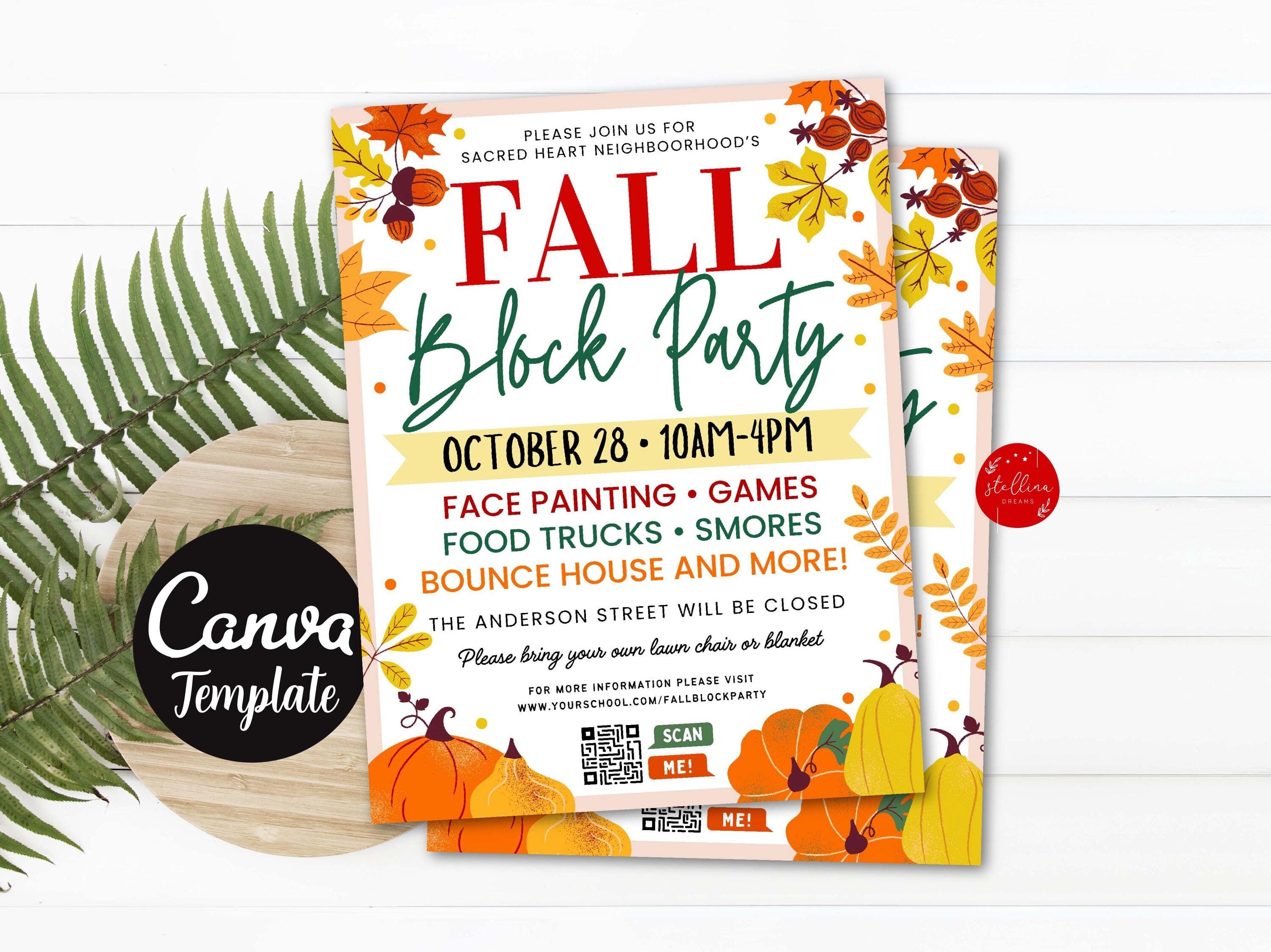 Fall Block Party Flyer: Editable Harvest Festival Invite (CANVA ...