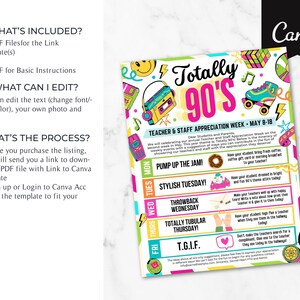 80s 90s Theme Teacher Appreciation Week Itinerary Take Home Flyer ...