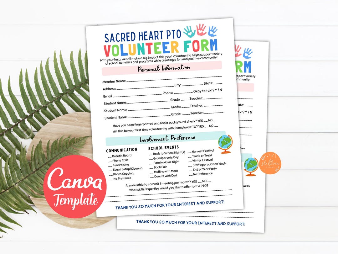 Editable PTO PTA Volunteer Form, Volunteer Signup Printable Handout ...