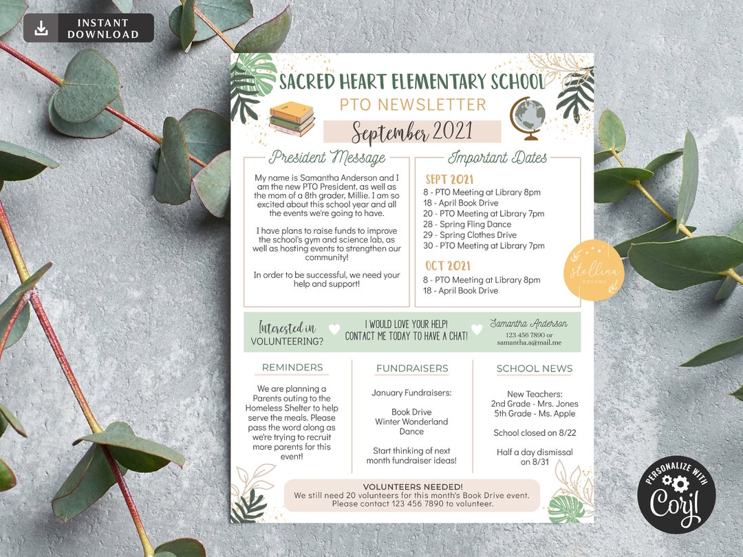 EDITABLE PTO PTA Newsletter Flyer, Back to School Meeting Agenda ...