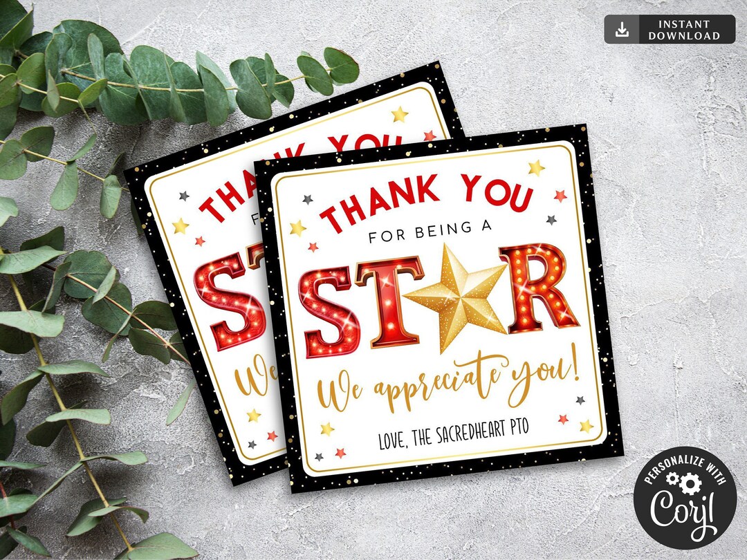 EDITABLE Appreciation Gift Tags, You Are a Star, Teacher Appreciation ...