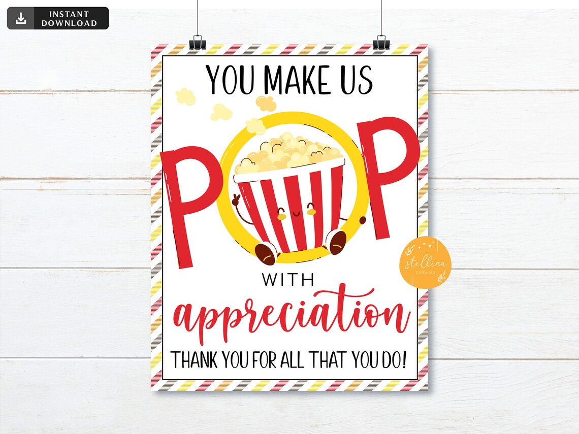 Popcorn Appreciation Sign School Pto Pta Appreciation Week - Etsy