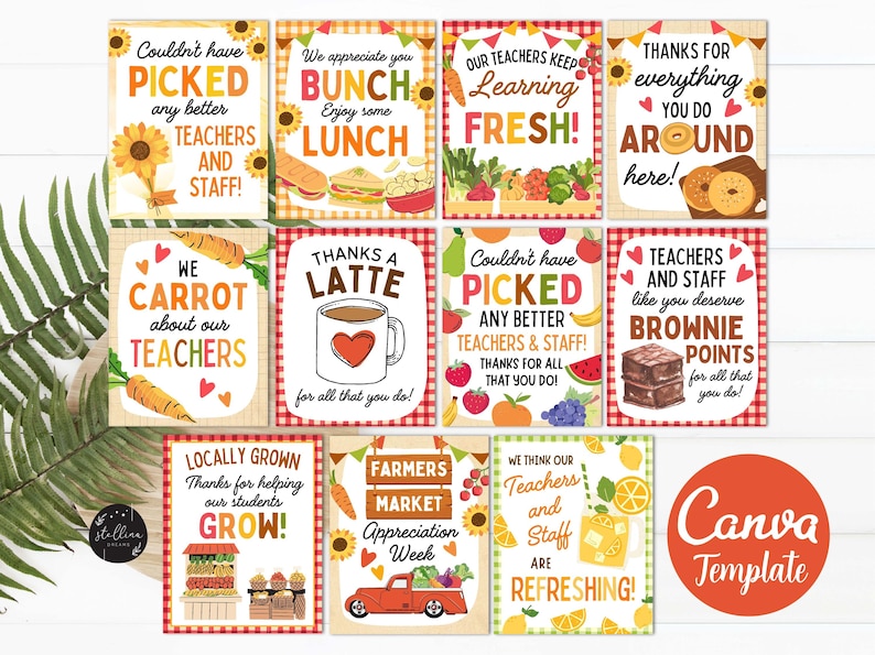 Editable Bundle Farmers Market Theme Teacher and Staff Appreciation ...