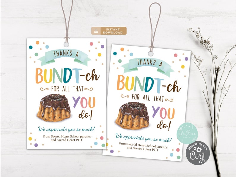 EDITABLE Bundt Cake Appreciation Gift Tags Staff Teacher | Etsy