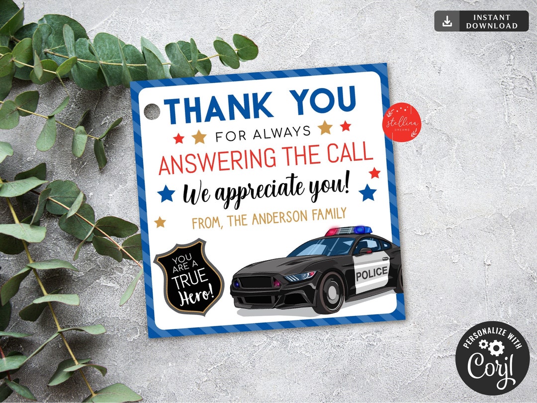 EDITABLE Police Appreciation Gift Tag, Thank You Gift First Responder ...