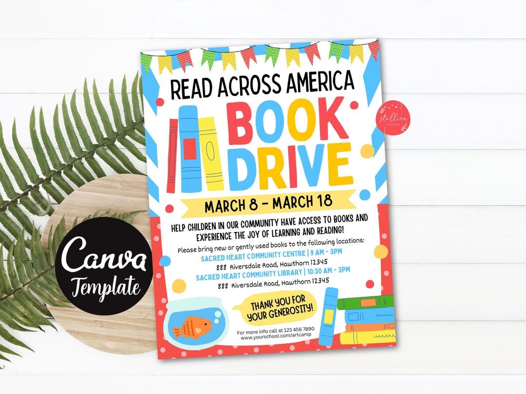 Editable Read Across America Book Drive Flyer, Literacy Event, Book ...