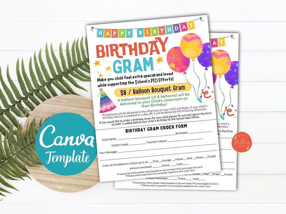 Editable Birthday Gram Flyer, School Fundraiser Template, Birthday ...