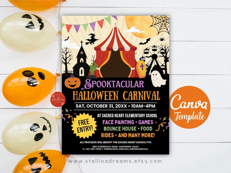 Editable Halloween Carnival Flyer: Spooky Circus Party, School ...