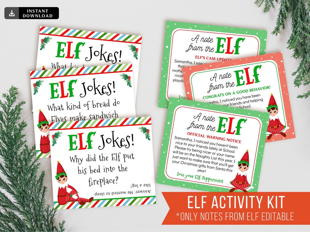 EDITABLE Elf Jokes and Notes From the Elf Naughty or Nice - Etsy Australia
