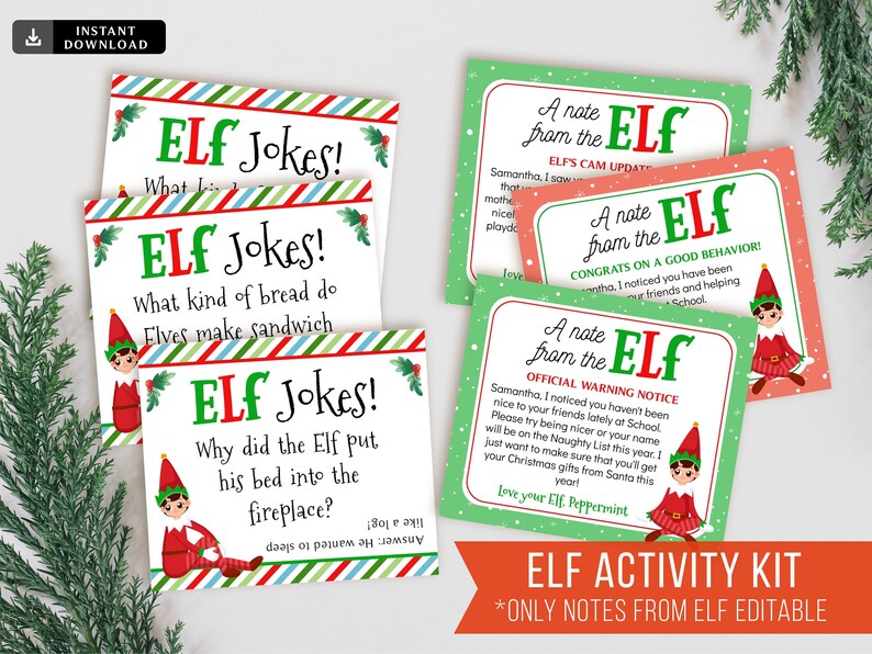EDITABLE Elf Jokes and Notes From the Elf Naughty or Nice - Etsy Australia