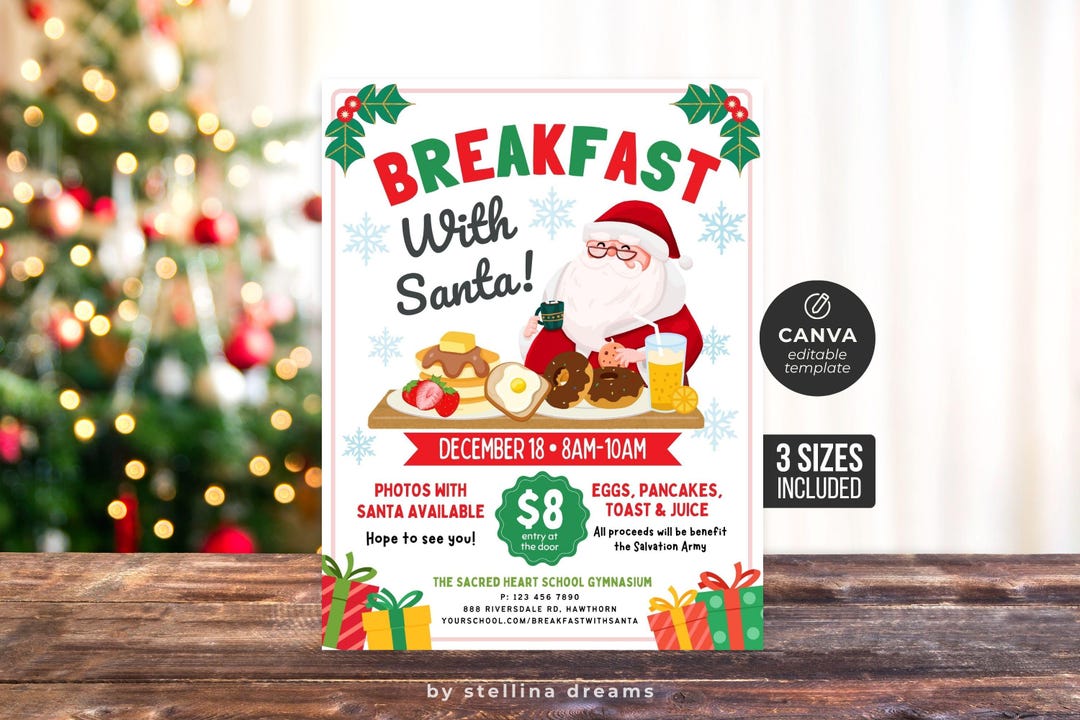 Editable Breakfast With Santa Flyer: Christmas Party Invitation (CANVA ...