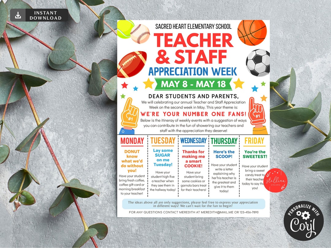 Sports Theme Teacher Appreciation Staff Invitation Newsletter ...