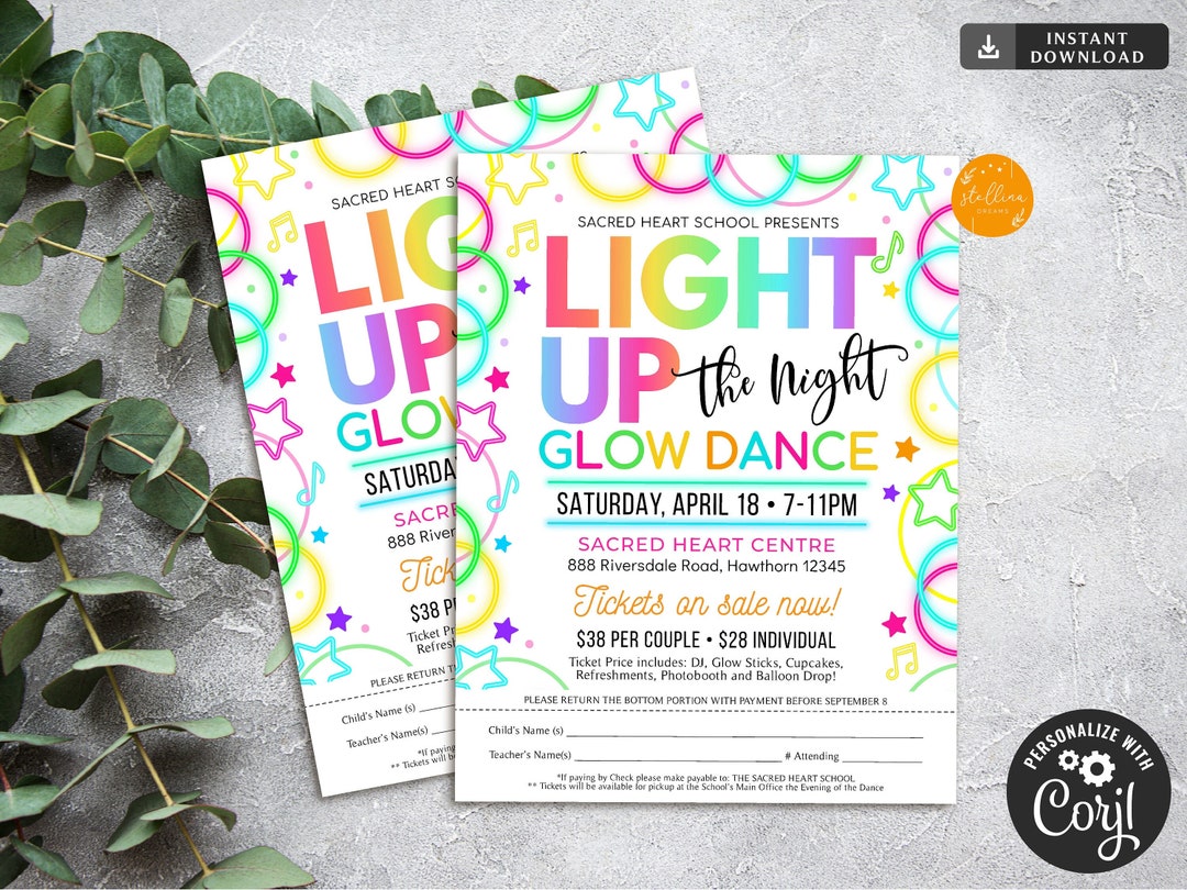Glow Dance Set School Dance Take Home Sheet, Church Community Event ...