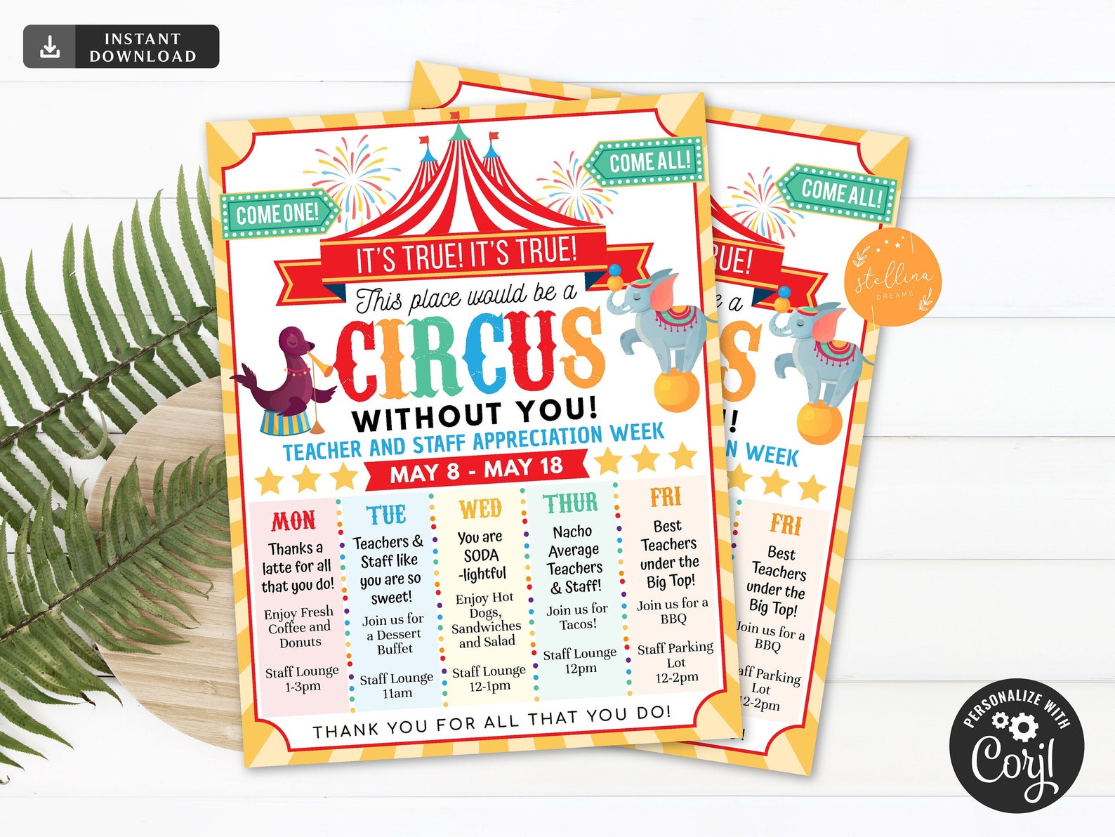 Circus Themed Teacher Appreciation Week Itinerary Poster Big Top Theme ...