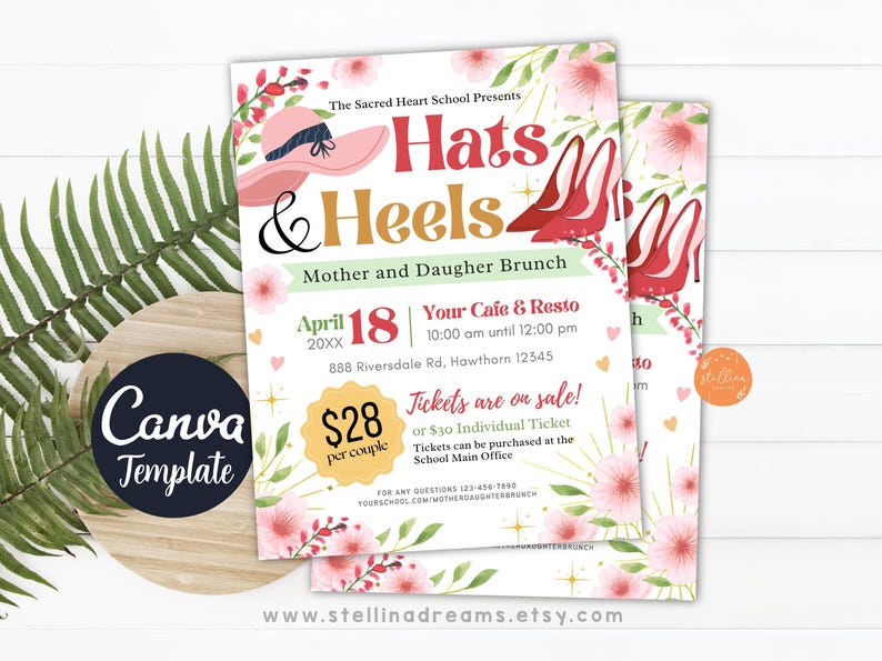 Editable Hats and Heels Mother Daughter Brunch Flyer, Spring Flowers ...