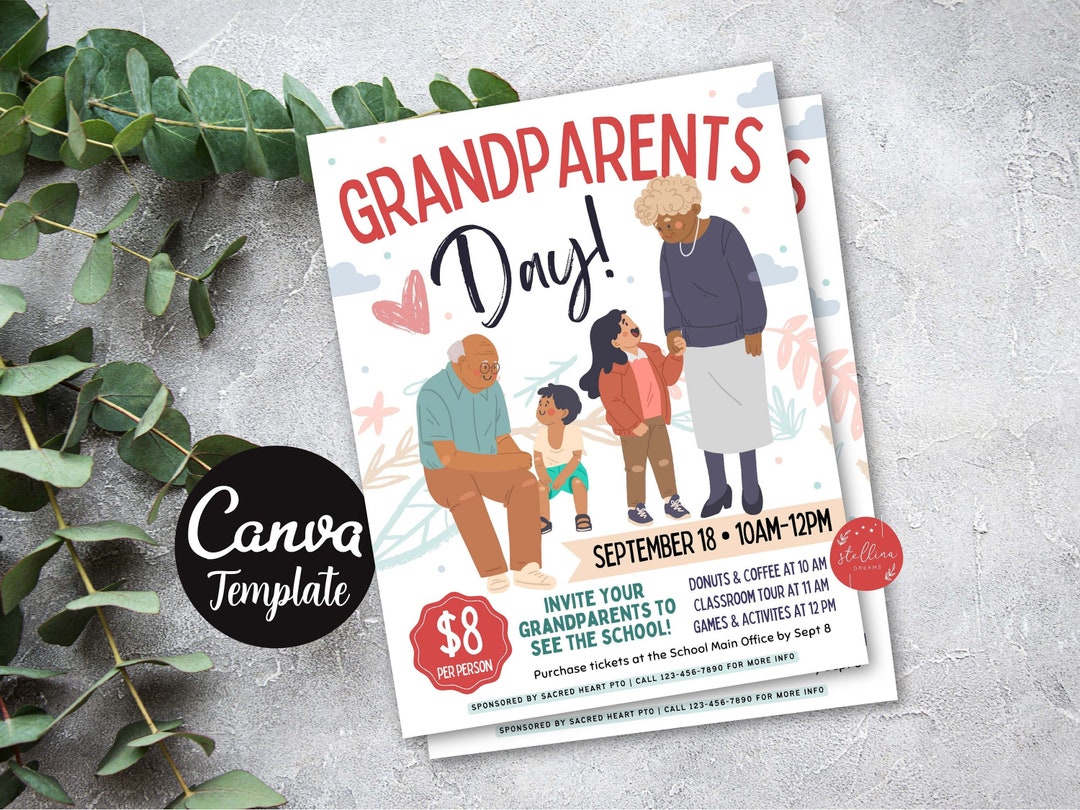 Grandparents Day Invite Flyer: Editable School Event CANVA Template ...