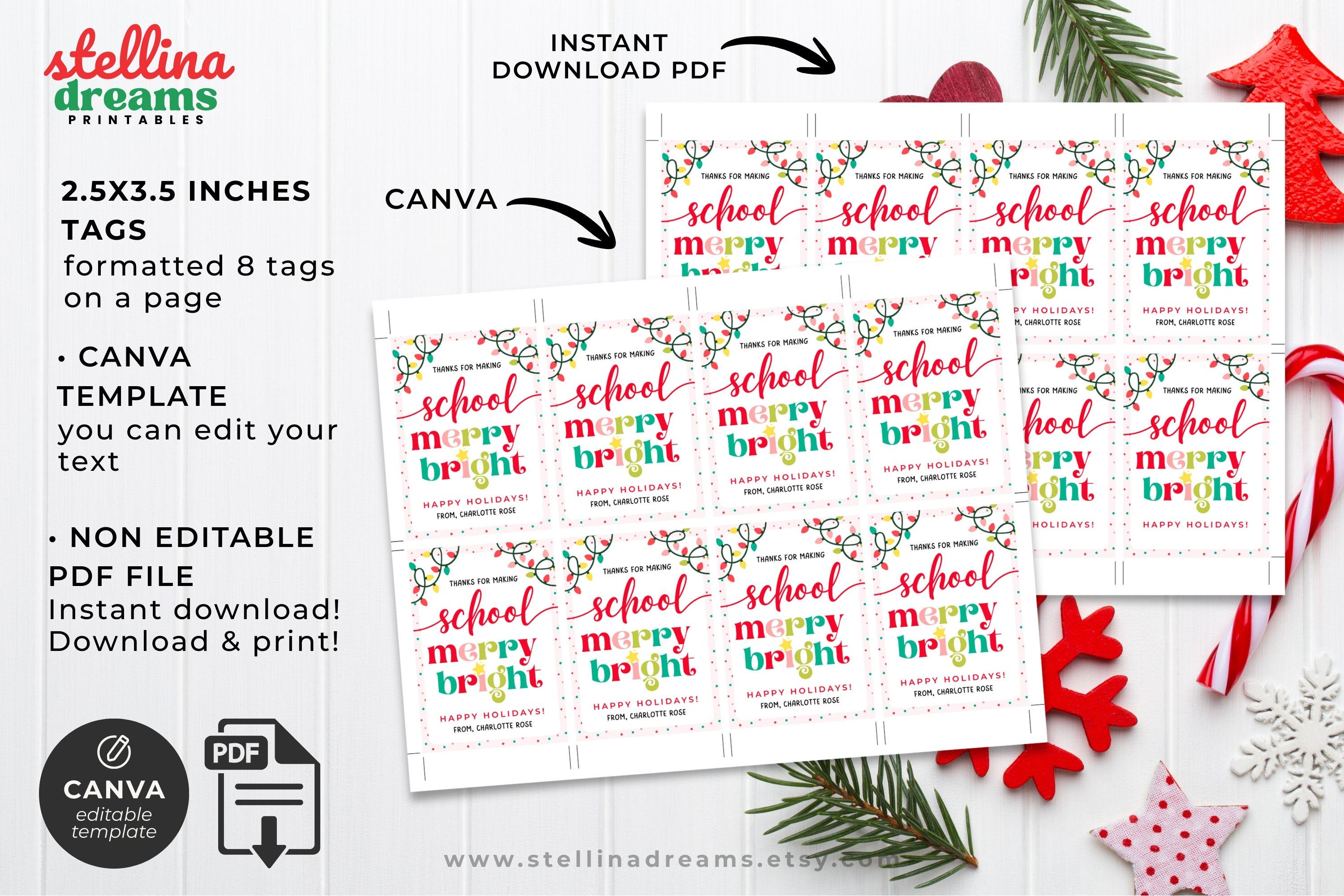 Merry & Bright School Gift Tags | Christmas Teacher Staff Appreciation ...