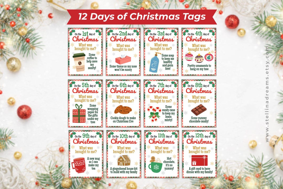 12 Days of Christmas Tags Printable | Teacher Gifts | Staff Employee ...