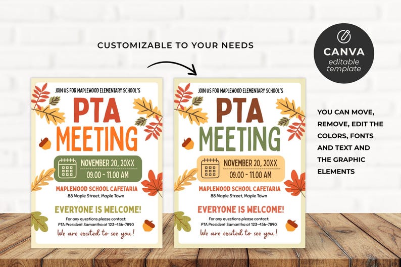 Editable PTA PTO Meeting Flyer Template, School Event Invite (canva ...