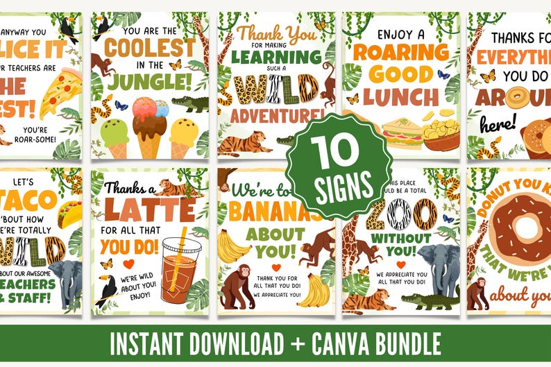 Jungle Teacher Appreciation Week Table Signs Bundle | We’re Wild About ...