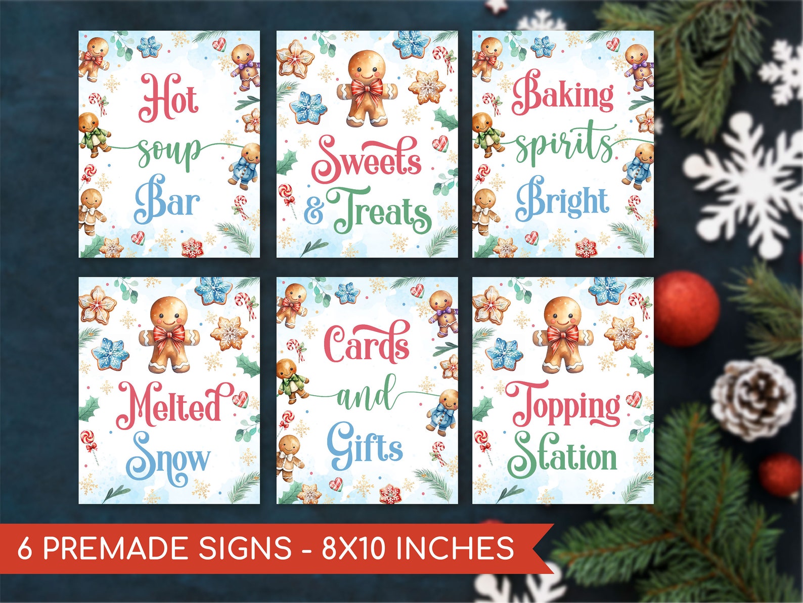 Gingerbread Signs Watercolor Christmas Party Signs Oh Snap Christmas ...