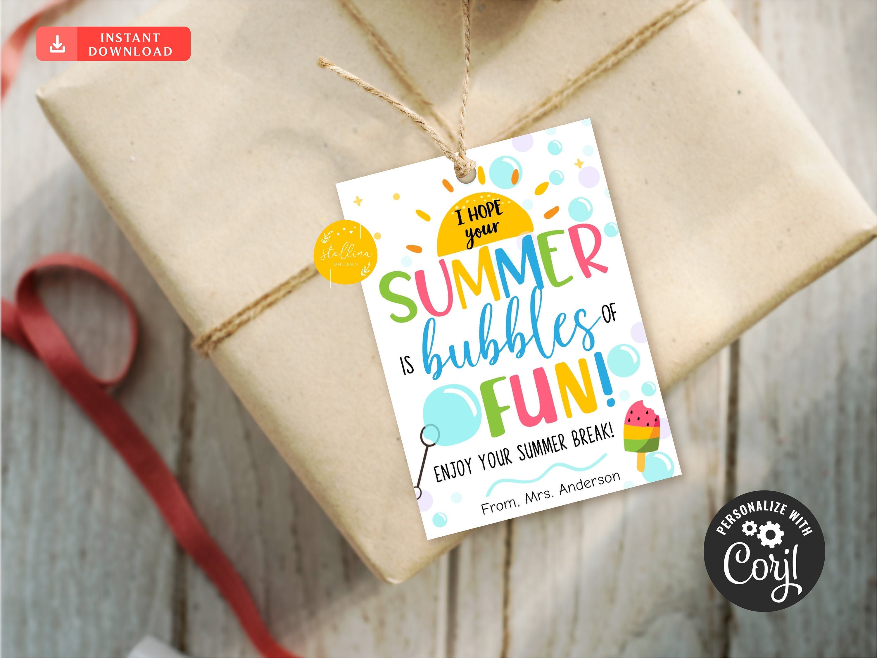 Editable Bubbles of Fun Gift Tag, Last Day of School Pto Pta, Thank You ...