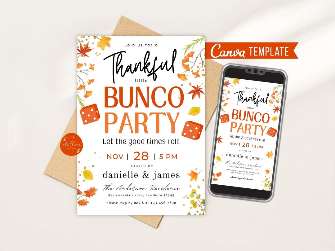 Editable Fall Thanksgiving Bunco Party Invitation, Holiday Thankful ...