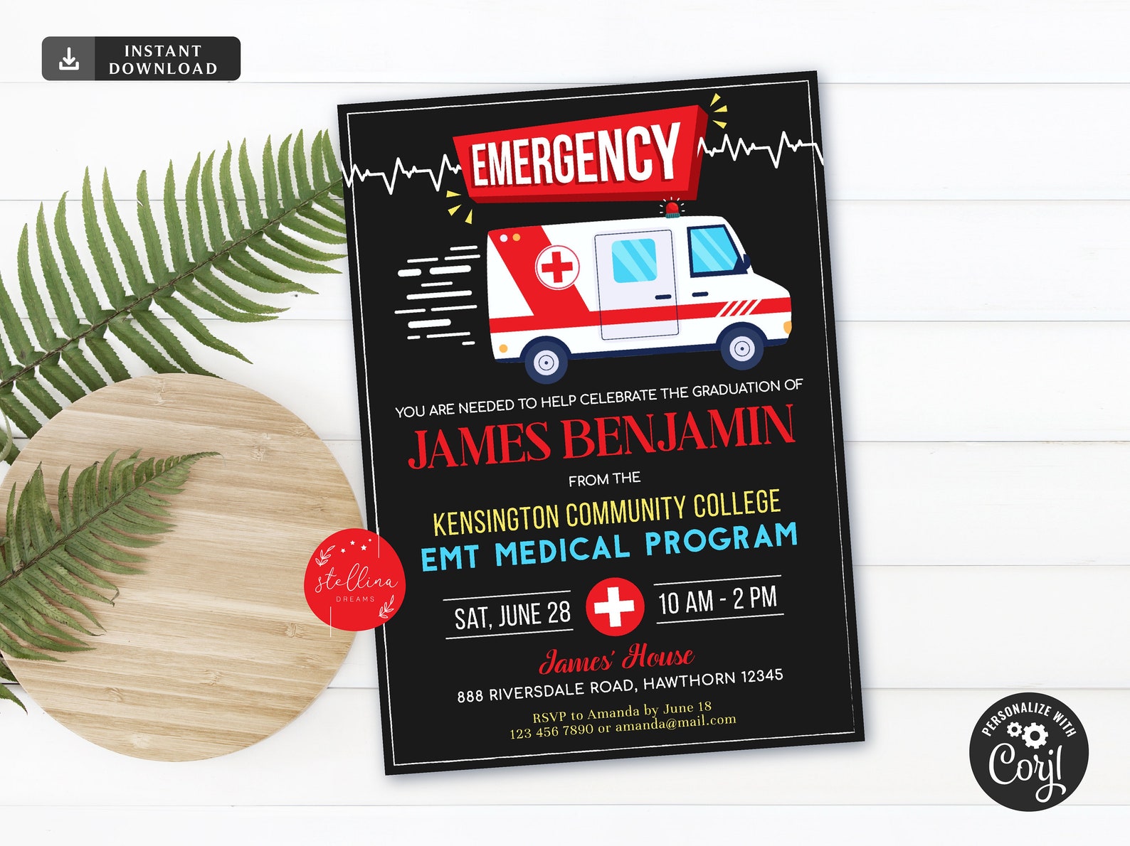 Editable Paramedic EMT Graduation Invitation Chalkboard | Etsy