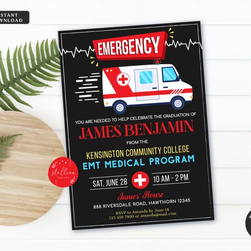 Editable Paramedic EMT Graduation Invitation Chalkboard - Etsy