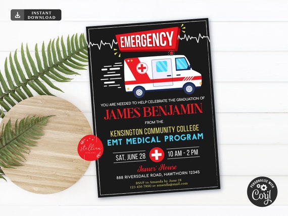 Editable Paramedic EMT Graduation Invitation Chalkboard | Etsy