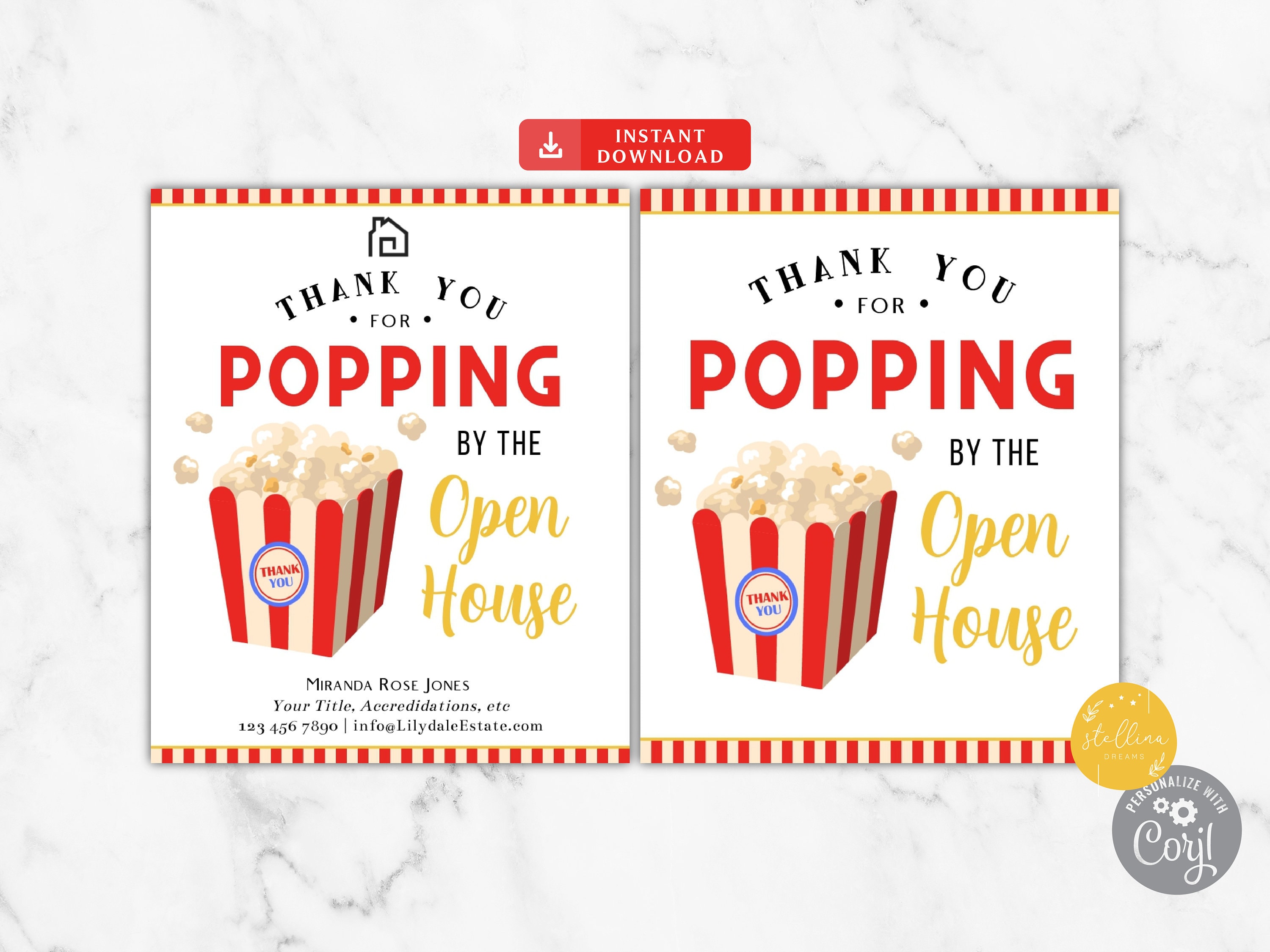 Realtor Open House Popcorn Pop by Tags, Real Estate Marketing Thank You ...